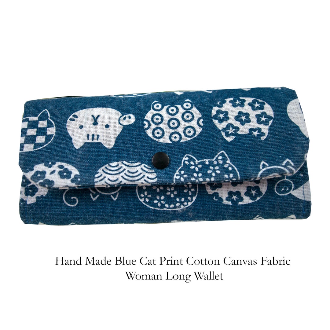Hand Made Blue Cat Print Cotton Canvas Fabric Woman Long Wallet - Etsy