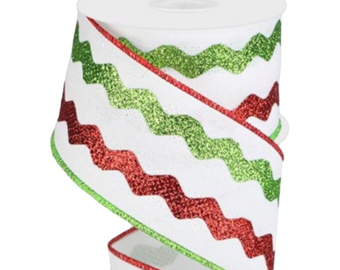 2.5" Ric Rac Pattern Wired Ribbon for Christmas Tree Toppers, Wreaths ...