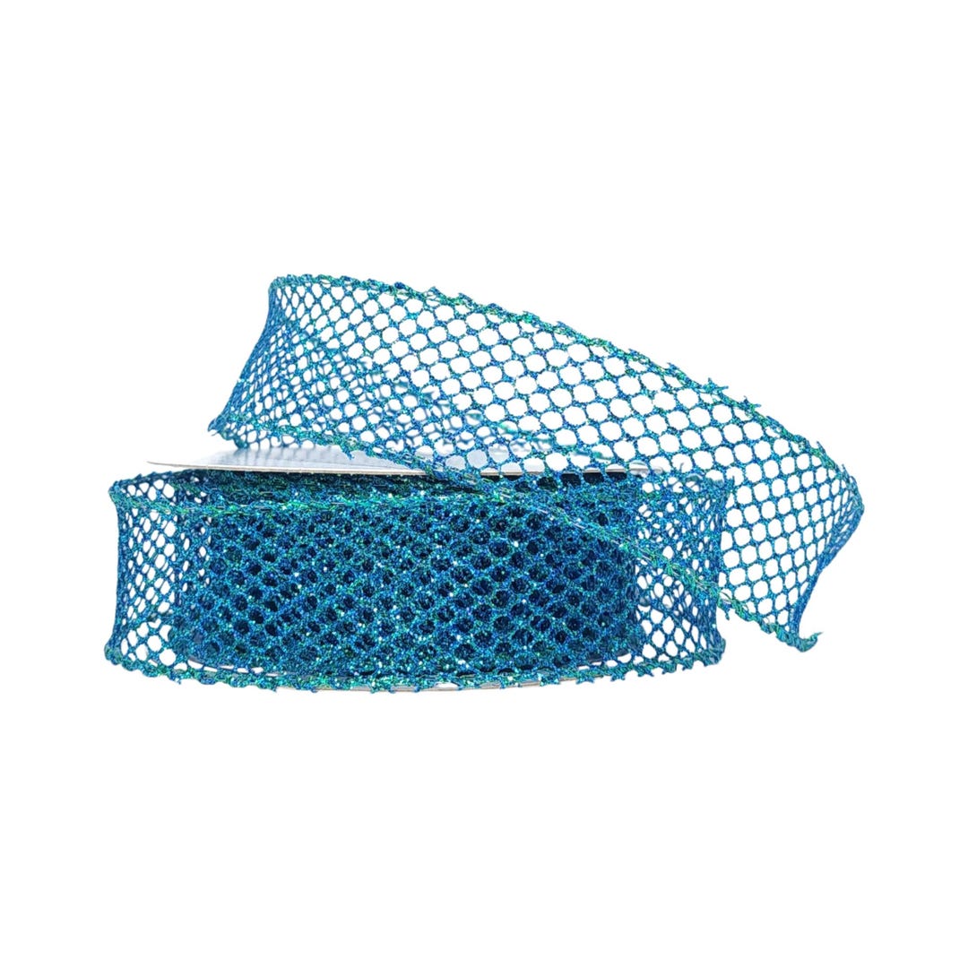 Turquoise Fishnet Glitter 1.5" Inch Wired Ribbon for Bows, Wreaths ...
