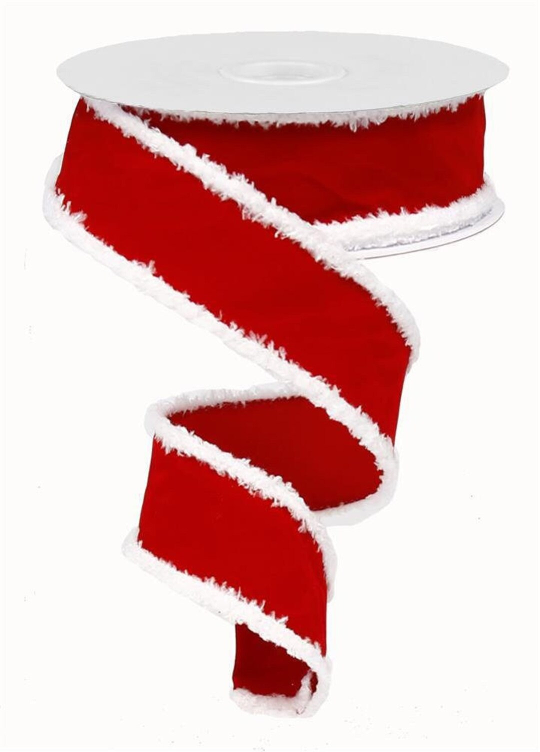 1.5" Red Velvet Wired Ribbon With a White Drift Edge for Christmas ...