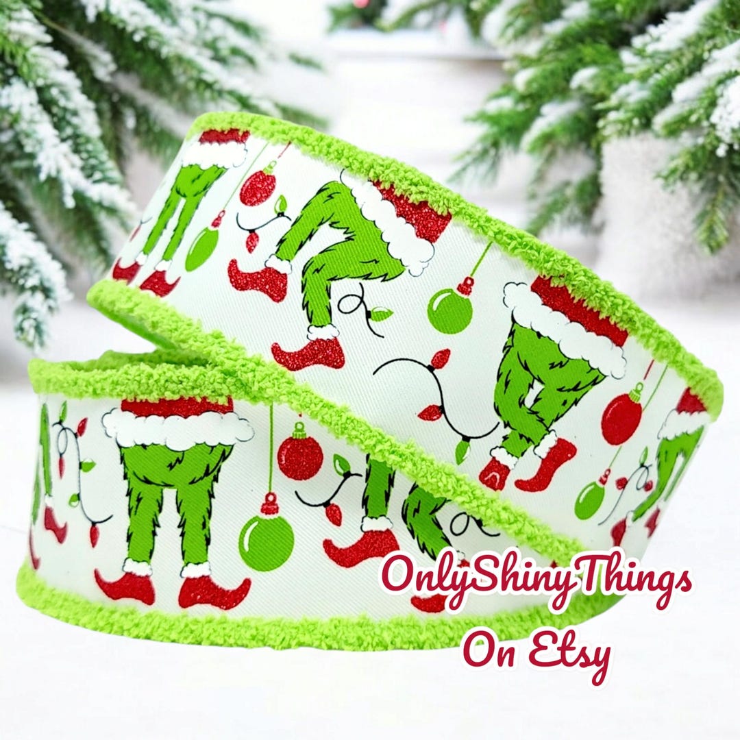 2.5" Monster Elf Legs Wired Ribbon With Drift Edges for Christmas Bows ...