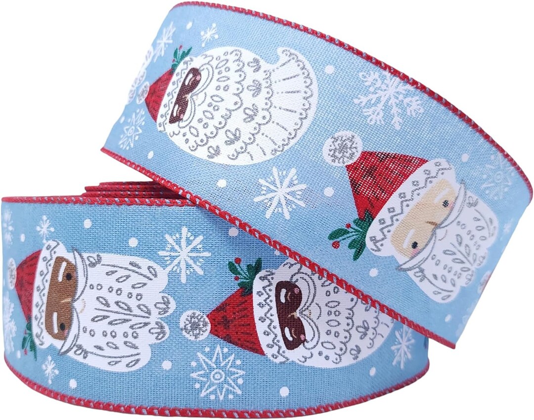 2.5 X 25 Feet Light Blue Multicultural Santa Claus Christmas Wired ...