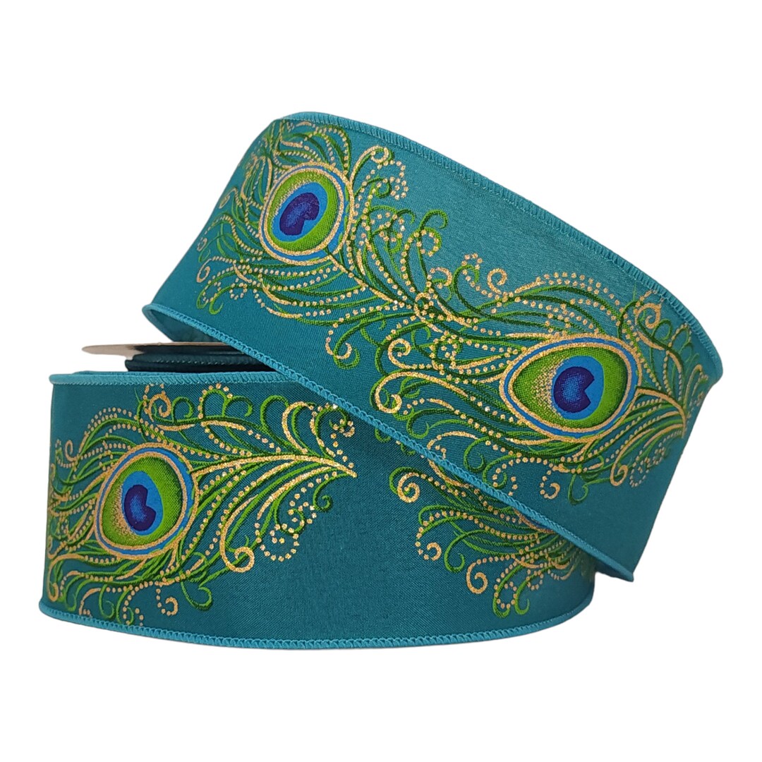 2.5" Wired Peacock Feather Ribbon for Christmas Crafts and Decorations ...