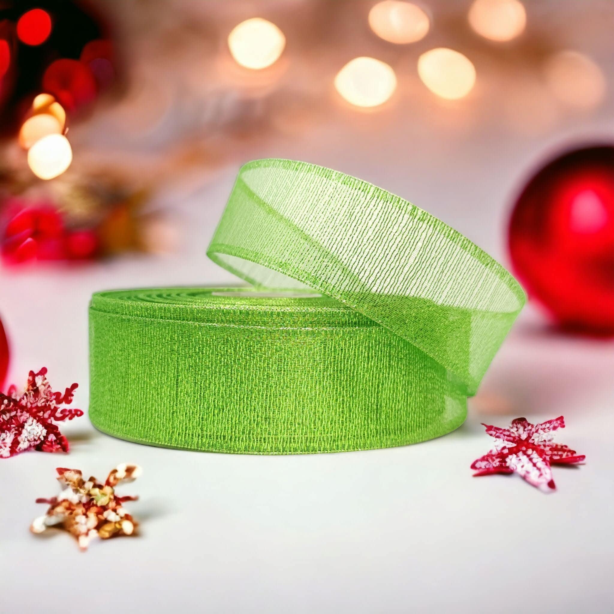 1.5" BTY Whimsical Sheer Lime Green Wired Christmas Ribbon for Monster ...