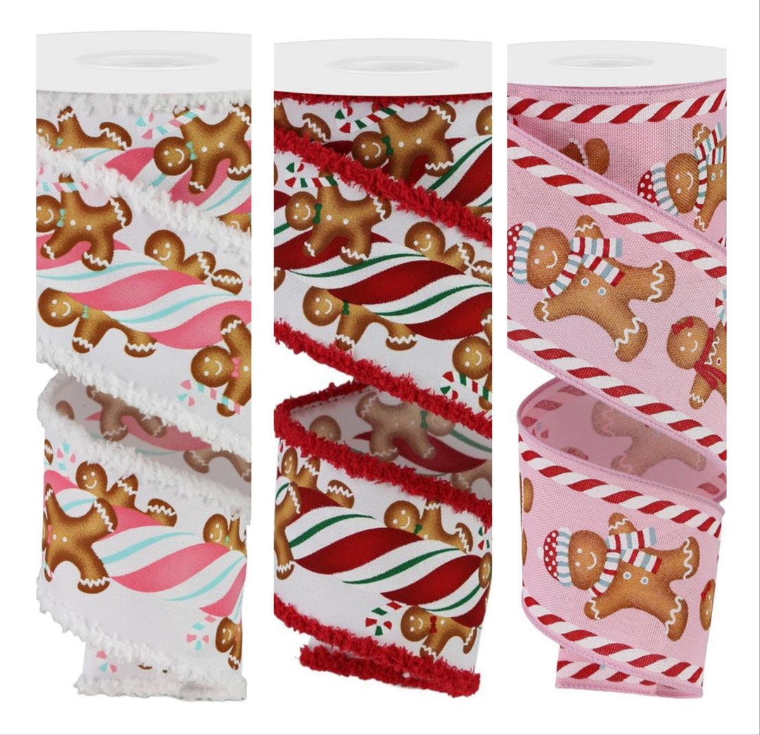 2.5 Gingerbread Man Girls & Boys Christmas Ribbon With a Fuzzy Wired ...