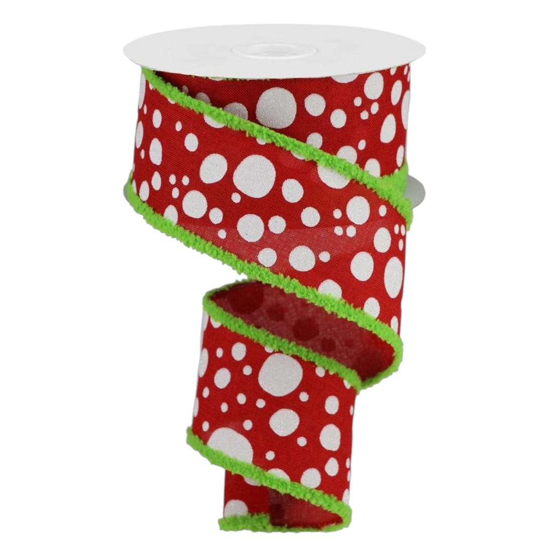 1.5" - 2.5" Whimsical Polka Dot Wired Ribbon W/ Fuzzy Drift Edge for ...