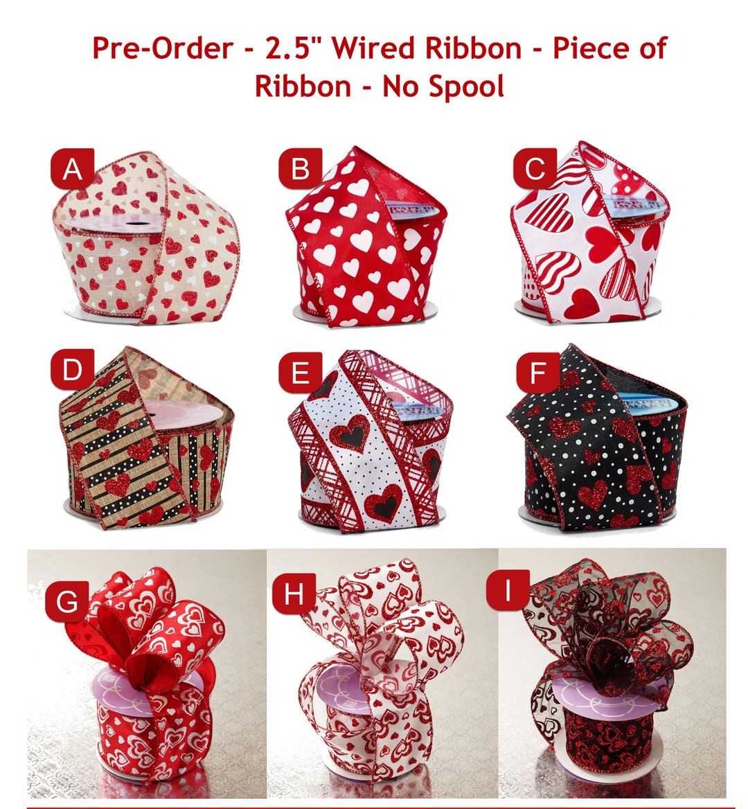 2.5 X 5 10 Yards Wired Valentine's Day Heart Ribbon Solid, Sheer, Red ...