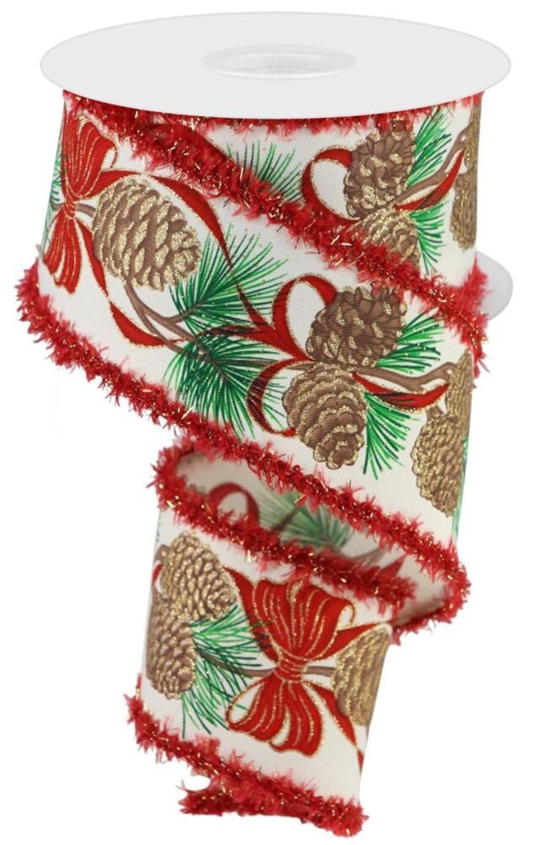 2.5 Pine Cone and Bows Wired Ribbon for Christmas Decorations and ...