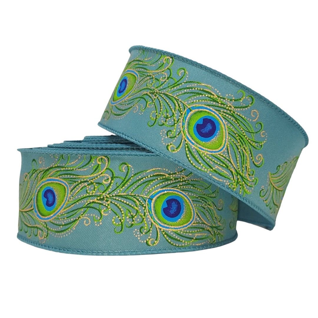Wired Peacock Feather Ribbon for Christmas Bows, Wreaths, Garlands ...
