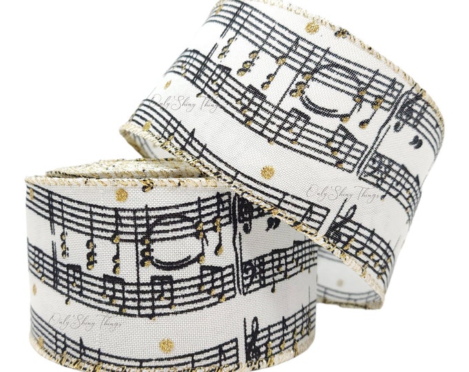2.5 Wired Music Note Ribbon in Ivory and Black for Christmas Crafts ...