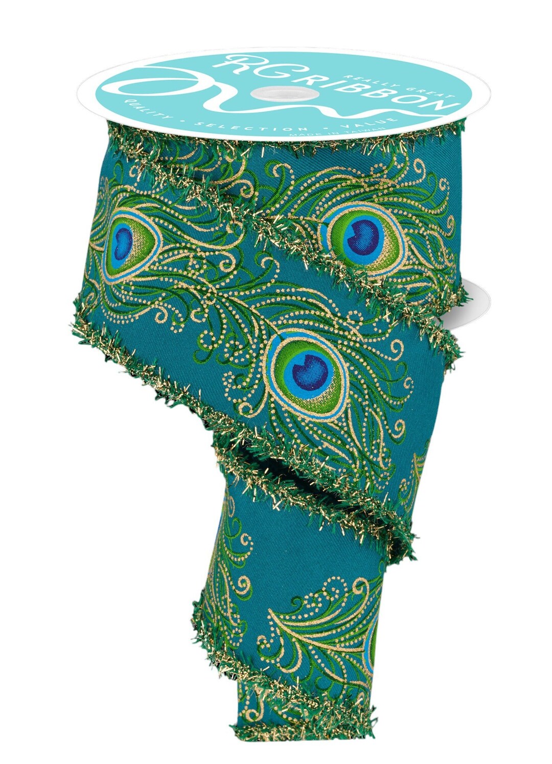 Wired Peacock Ribbon With Tinsel Drift Edge for Christmas Bows, Crafts ...