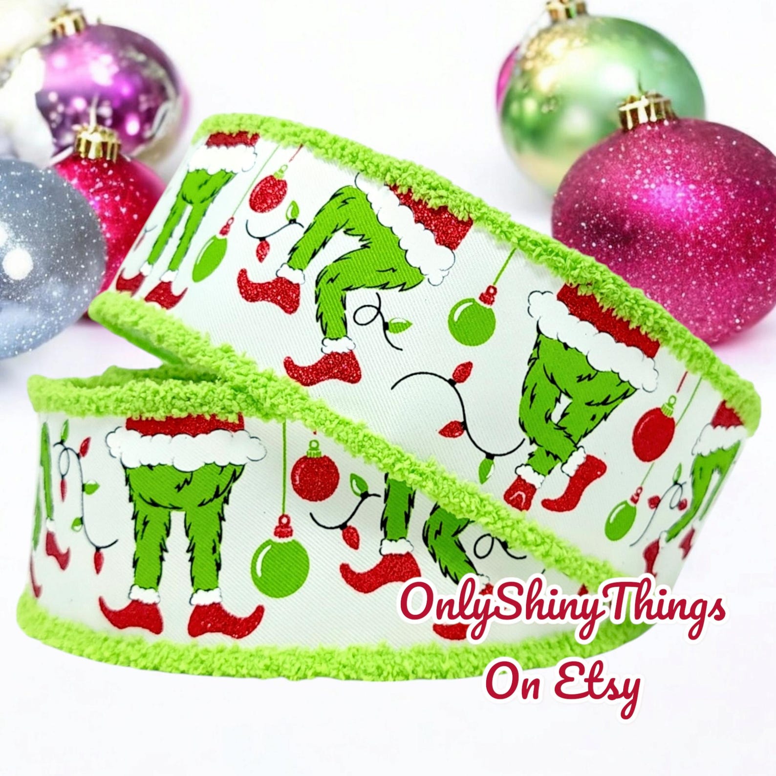 2.5" Monster Elf Legs Wired Ribbon With Drift Edges for Christmas Bows ...