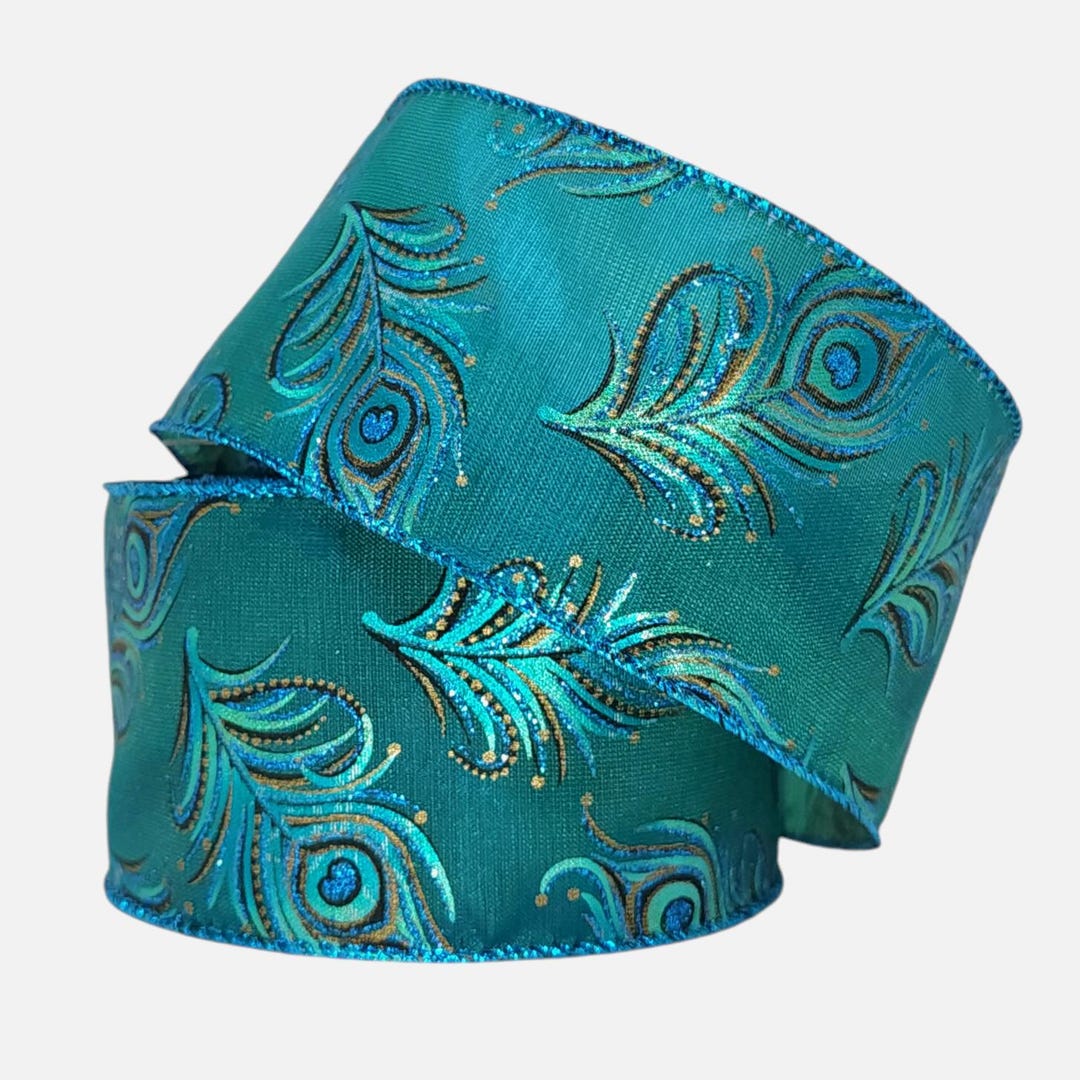 2.5 Metallic Peacock Feather Wired Ribbon for Christmas Wreaths, Crafts ...