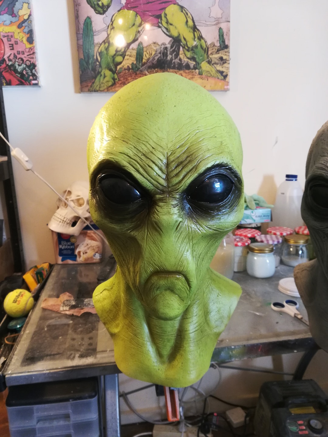 Evil Alien Little Green Man Extraterrestrial Latex Mask Halloween ...