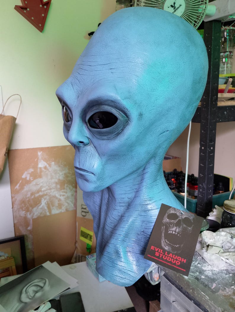 Alien Extraterrestrial Blue Latex Mask Halloween Cosplay Costume Prop ...