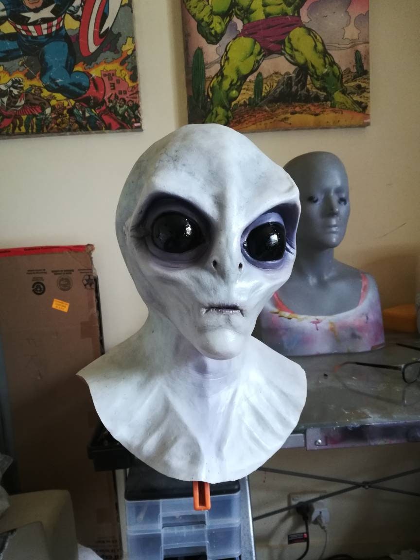 Grey Alien Extraterrestrial Latex Mask Halloween Horror Cosplay Costume ...