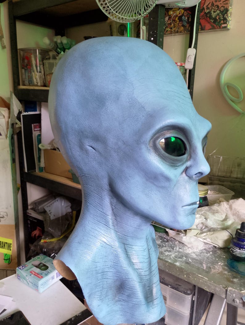 Alien Extraterrestrial Blue Latex Mask Halloween Cosplay Costume Prop ...