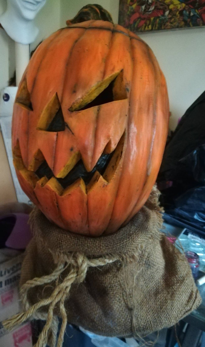 Pumpkin Head Scarecrow Latex Mask Horror Halloween Cosplay - Etsy