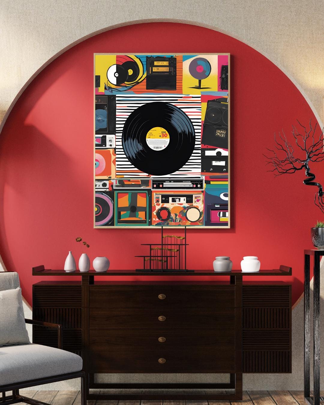 Retro Vinyl & Boombox Wall Art | 90s Music Aesthetic Digital Print ...
