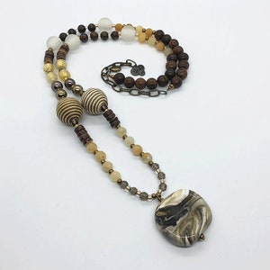 Chunky Boho Necklace Long Brown Bead Necklace Colorful - Etsy