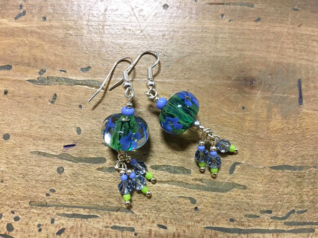 Blue Lampwork Earrings - Colourful Glass - Flowered Earrings ...