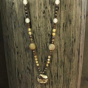 Chunky Boho Necklace - Long Brown Bead Necklace - Colorful Long ...
