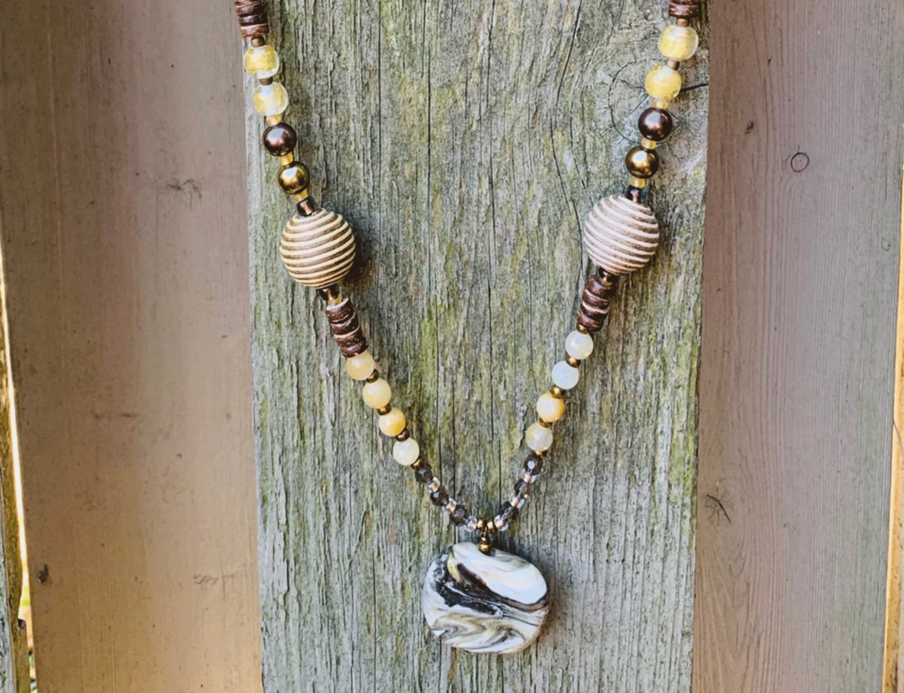 Chunky Boho Necklace - Long Brown Bead Necklace - Colorful Long ...