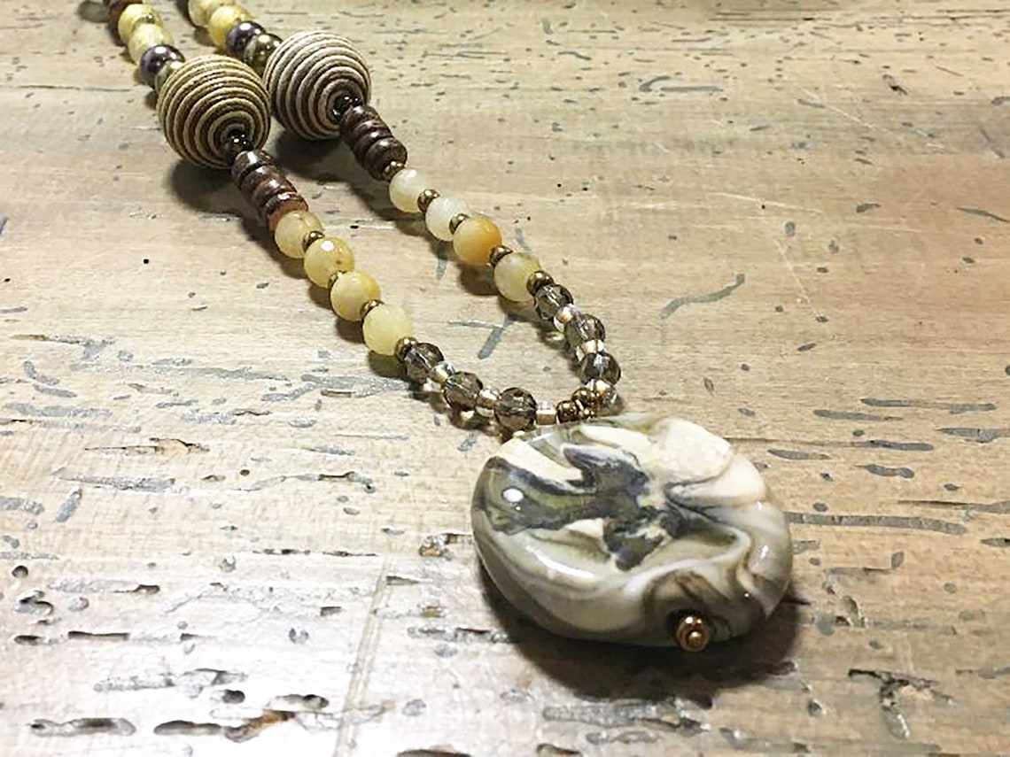 Chunky Boho Necklace - Long Brown Bead Necklace - Colorful Long ...