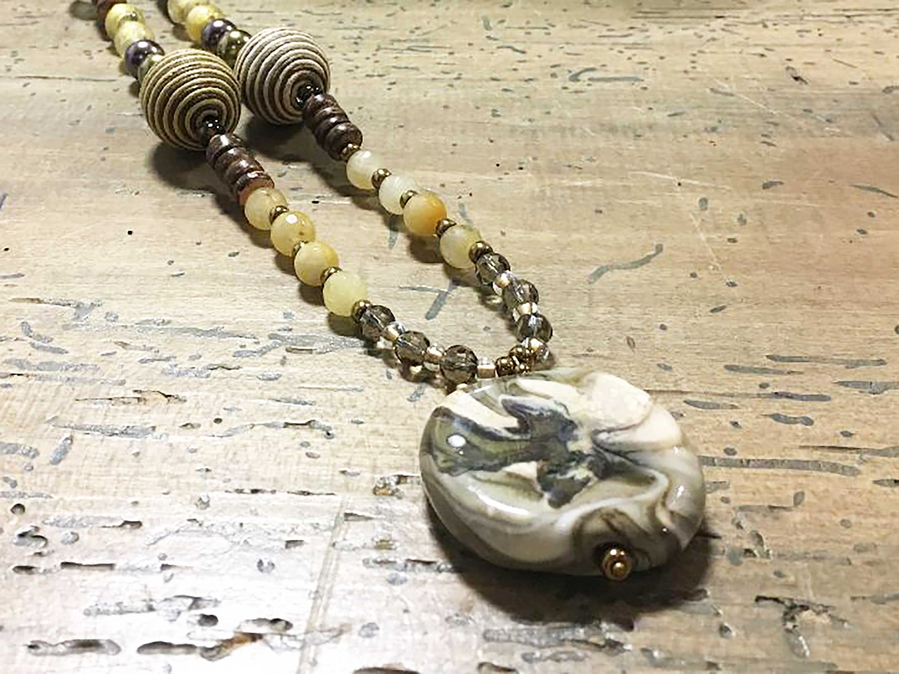Chunky Boho Necklace - Long Brown Bead Necklace - Colorful Long ...