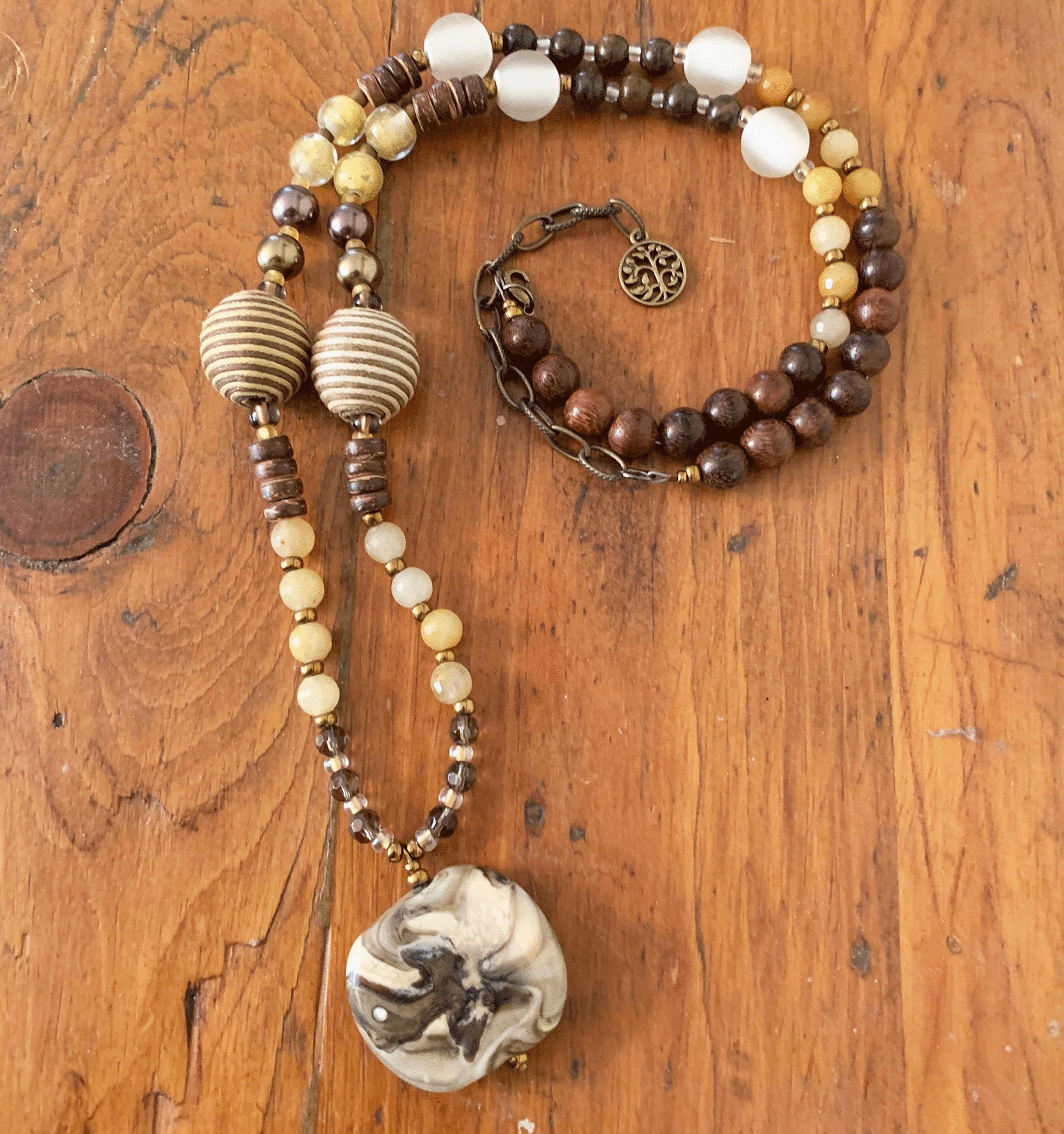 Chunky Boho Necklace - Long Brown Bead Necklace - Colorful Long ...