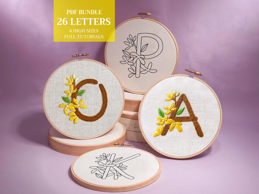 Forsythia Floral Hand Embroidery Font Pattern: Beginner Tutorial (PDF ...