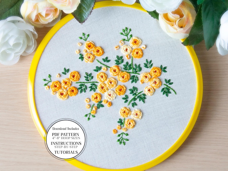 Hand Embroidery Pattern and Tutorial Climbing Roses Design Gift for 4 ...