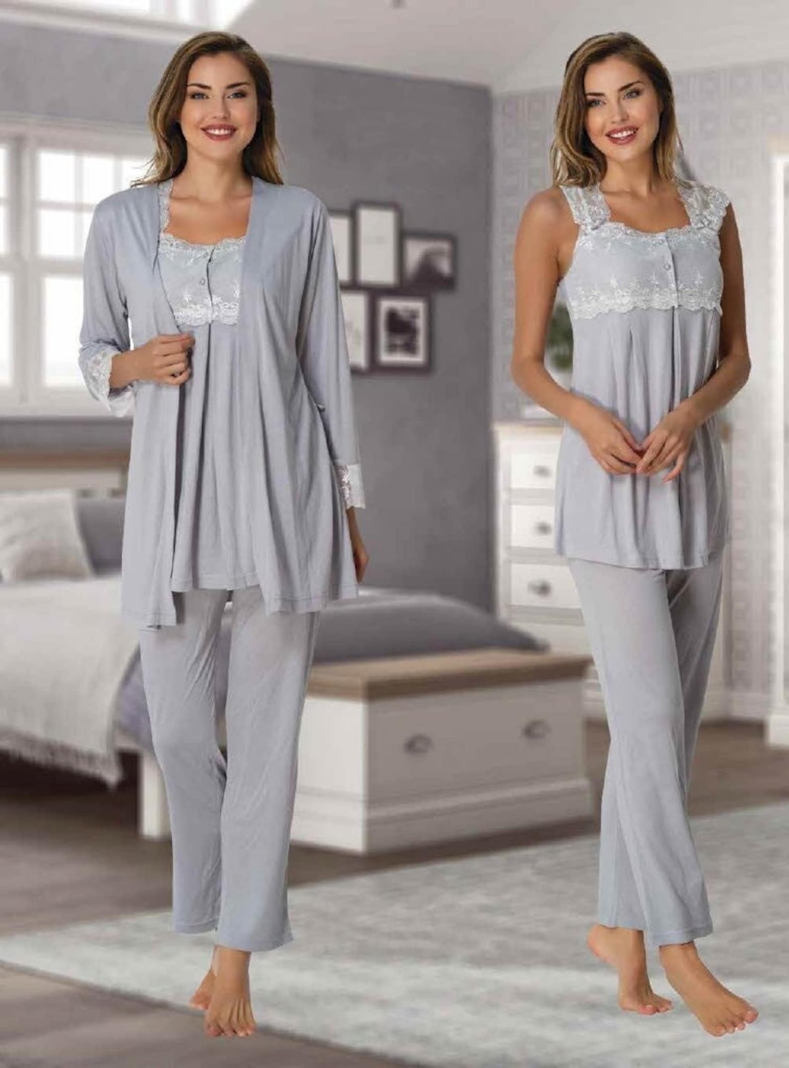 Maternity Nursing Set 3 Piece, Breastfeeding Pajama Set, Hospital Bag ...
