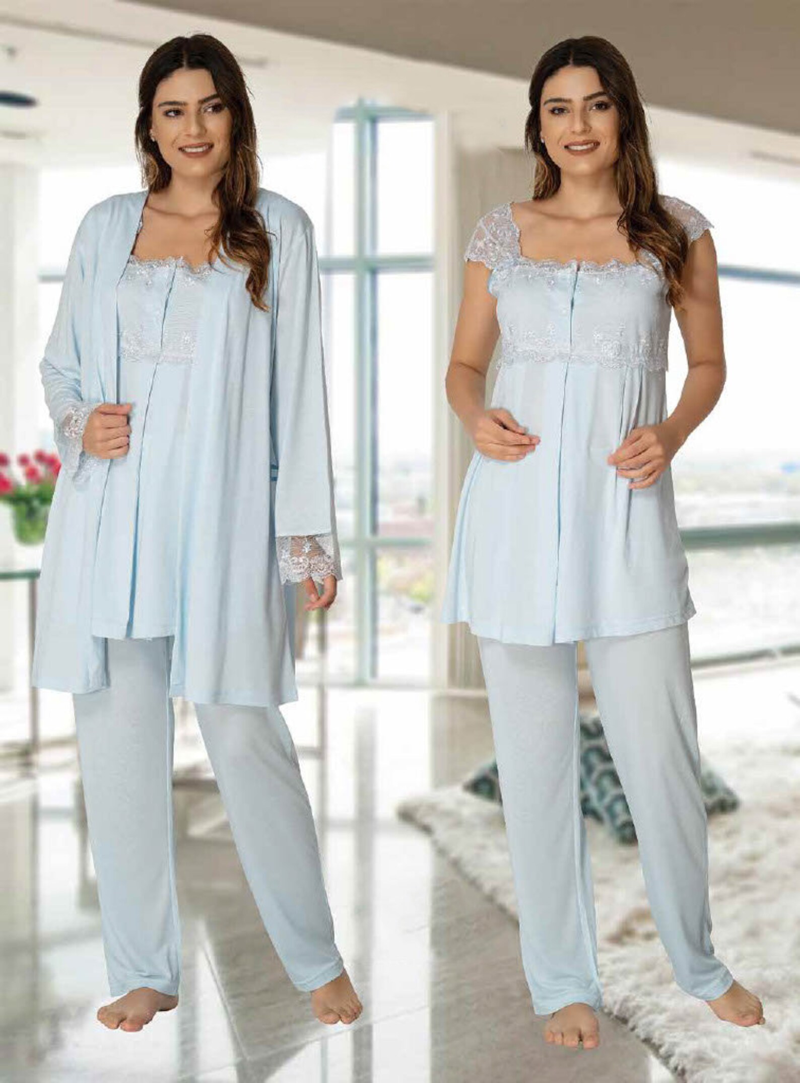 Maternity Nursing Set 3 Piece, Breastfeeding Pajama Set, Hospital Bag ...