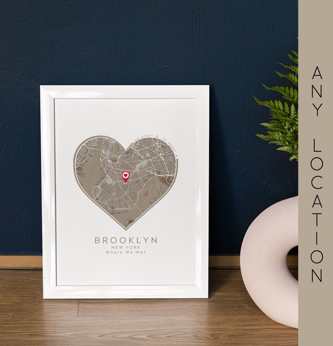 Heart Custom Map Print, Location Wall Art, Personalized Map Where We ...