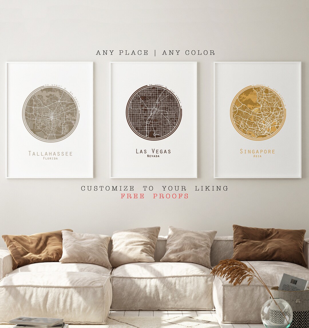 Custom Map Print, Get in Any Color, City Map Gift, Custom Any Location ...