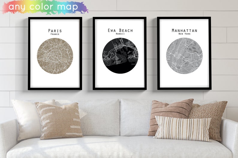 Custom Map Minimalist Map Print Personalized Map Print Set | Etsy