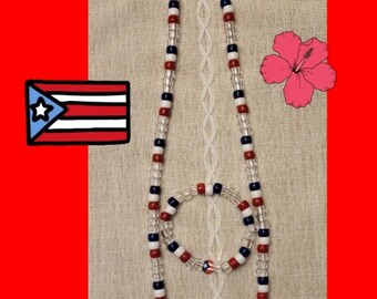 Puerto Rican Flag Beaded Necklace Handmade Puerto Rico - Etsy
