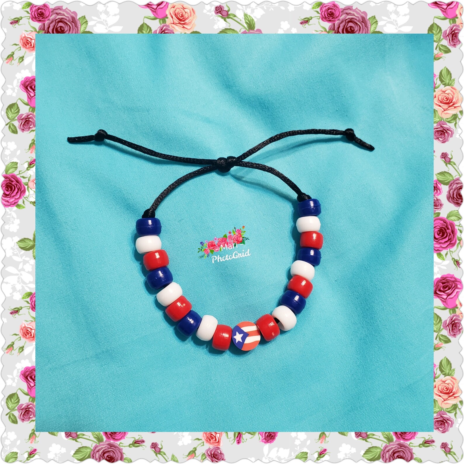 Puerto Rican Beaded bracelet with clay PR flags. Pulsera de | Etsy