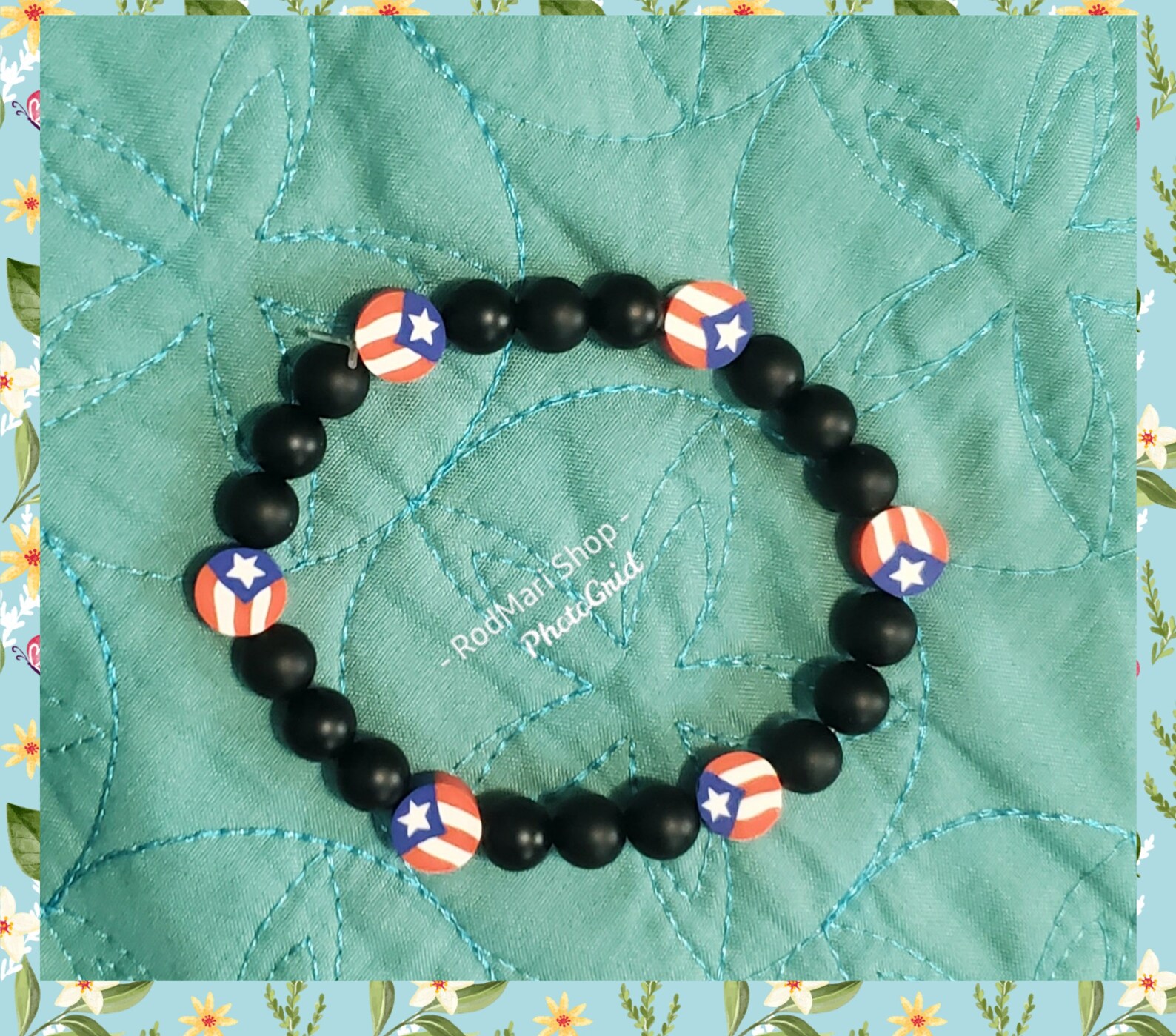 Puerto Rican Beaded Bracelet With Clay PR Flags. Pulsera De Puerto Rico ...