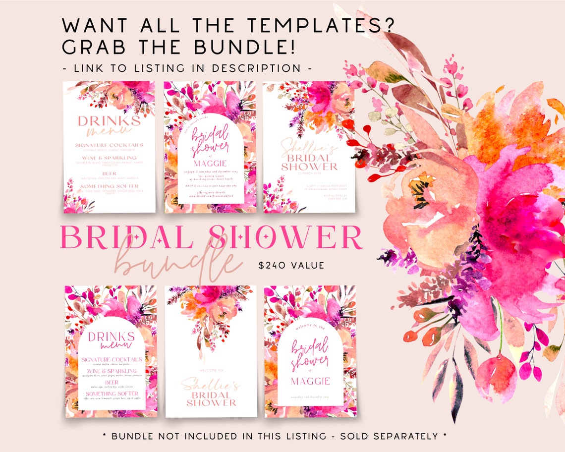 Wedding Menu Card, Wedding Dinner Menu Card, Event Menu, Pink and ...