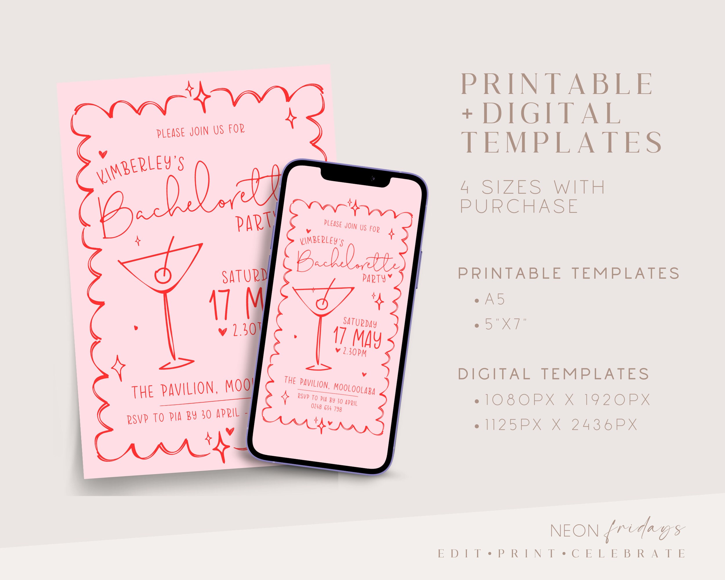 Bachelorette Party Invitation Template, Bachelorette Weekend Invite ...