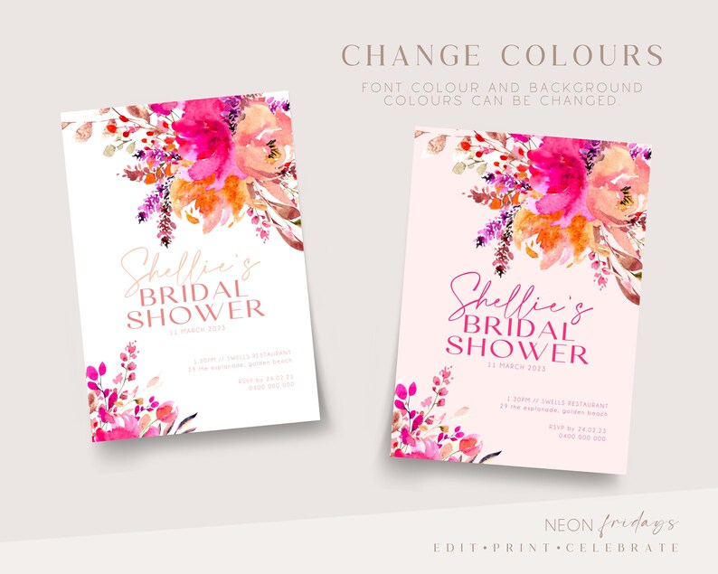 Bright Floral Bridal Shower, Party Invitation, Bright Floral Invitation ...