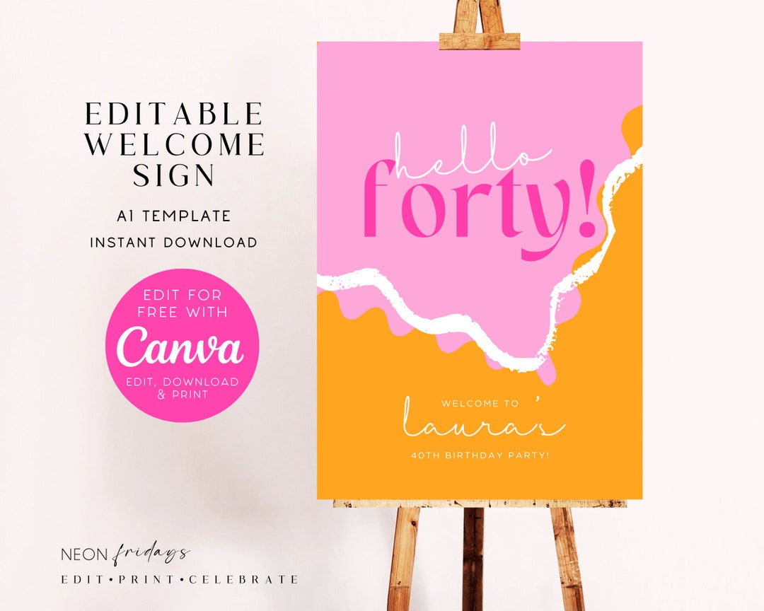 Wavy Birthday Welcome Sign, Wavy Birthday Invite, 40th Birthday, Hello ...