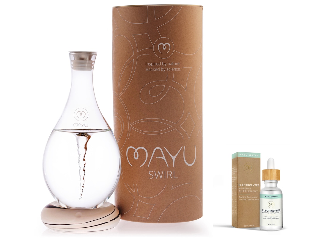 MAYU Swirl Dispenser Water Pitcher. Hand Blown Glass Carafe With Innovative Vortex Technology ...