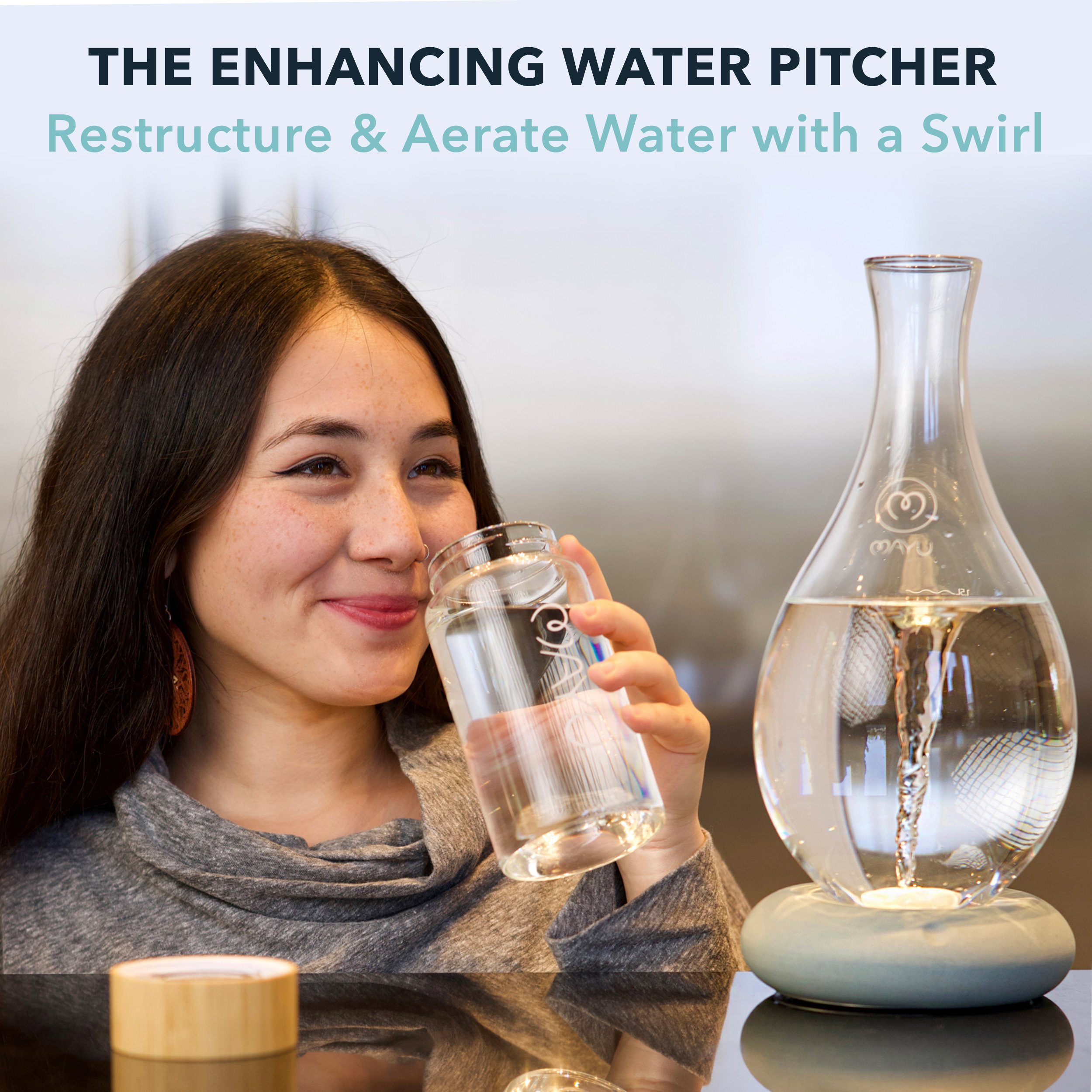 MAYU Swirl Dispenser Water Pitcher. Hand Blown Glass Carafe With ...