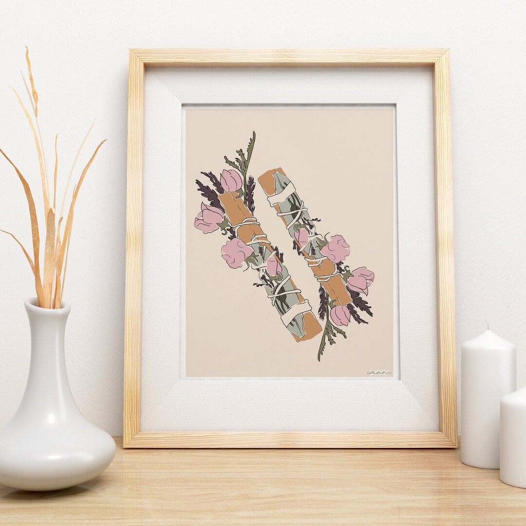 Sage Bundle Art, Flower Art Print, Abstract Floral Art, Positive Vibes ...