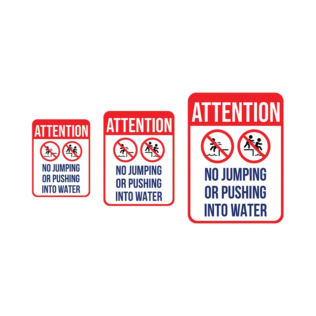 Portrait Round Plus Attention No Jumping or Pushing Into Water Wall or ...