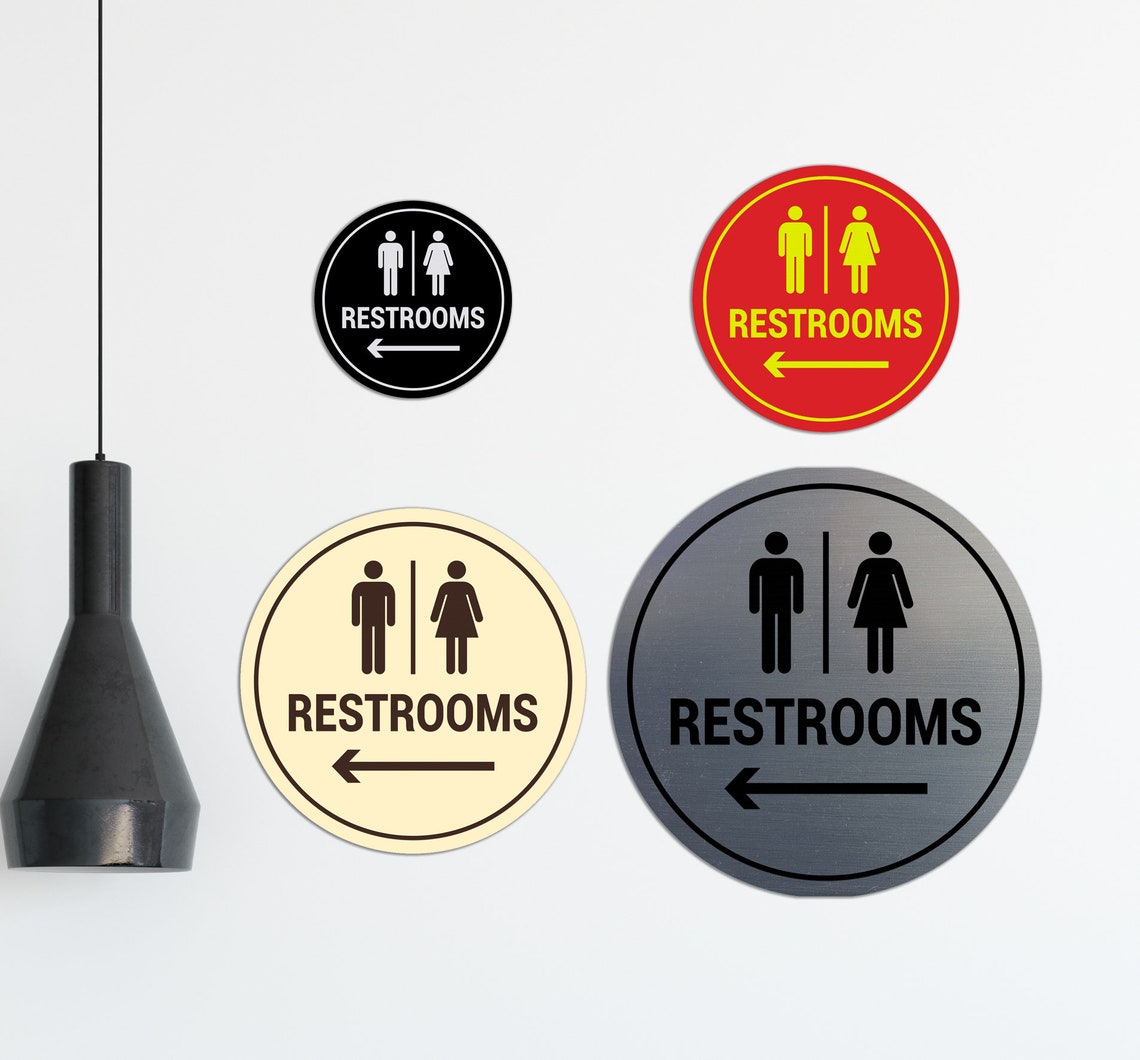 Signs ByLITA Circle Restrooms Left Arrow Sign | Etsy