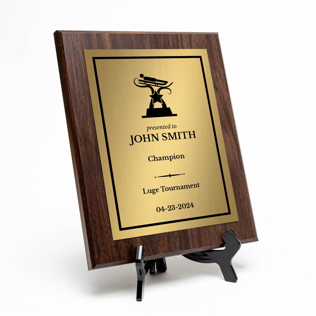 Luge Customizable Wooden Award Plaque Easel Mount Option Achievement ...
